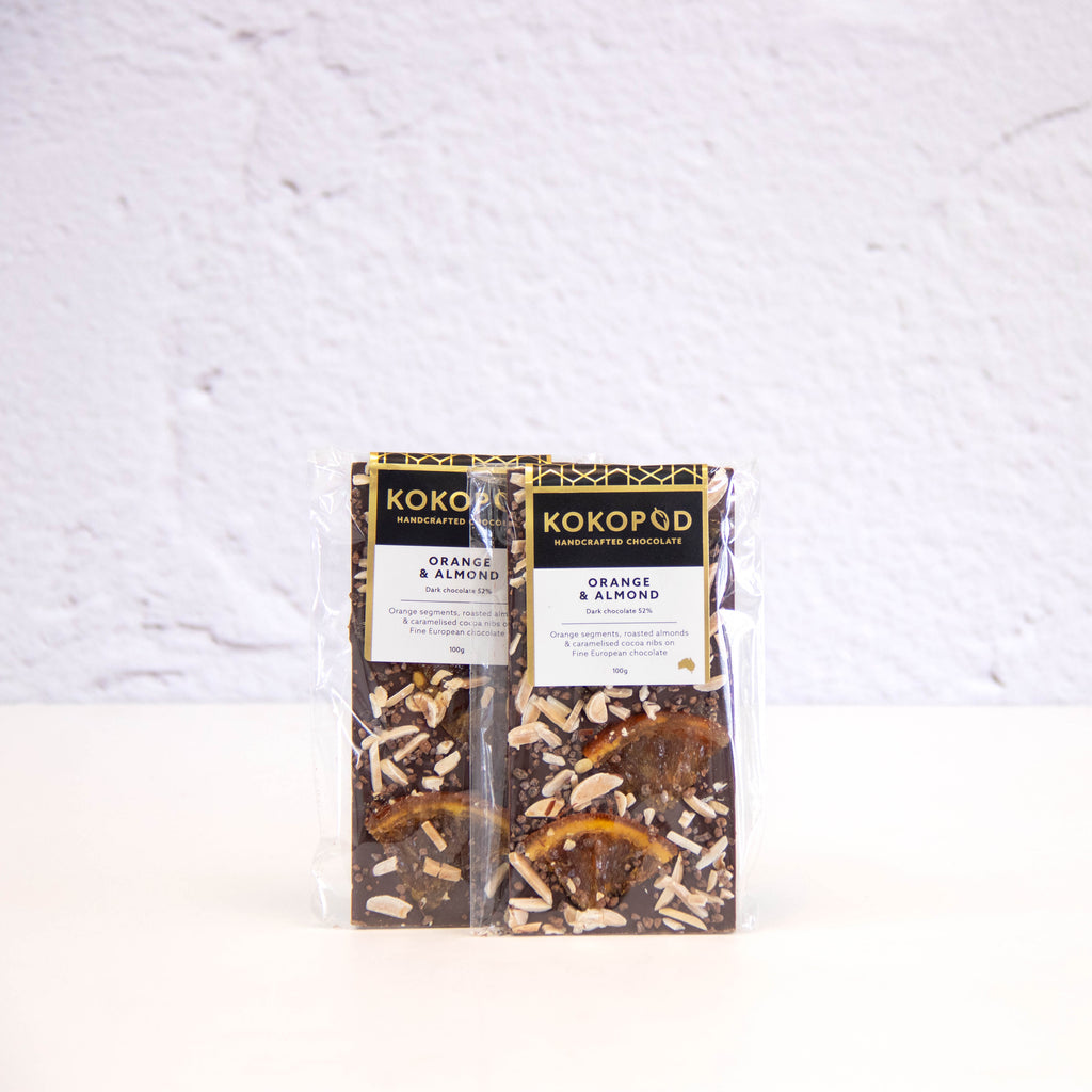 Orange & Almond Kokopod Handcrafted European Chocolate 100g